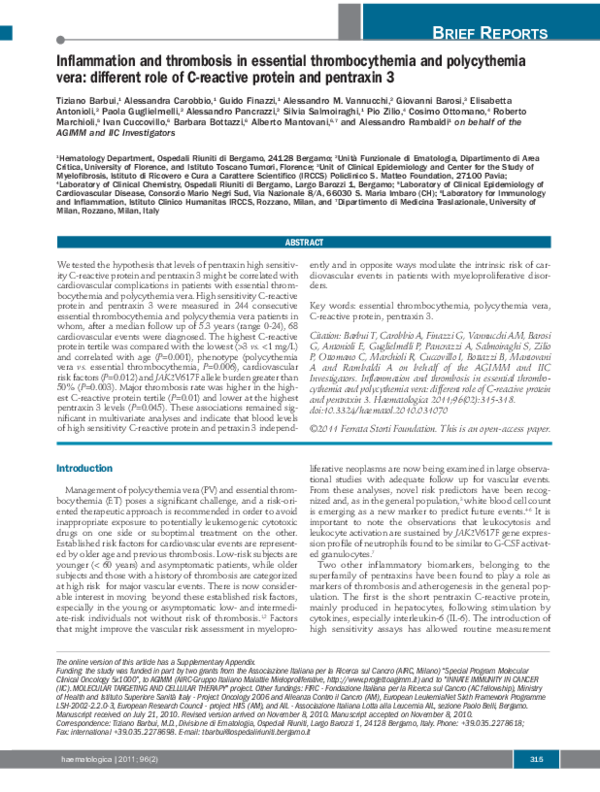 (PDF) Inflammation and thrombosis in essential thrombocythemia and ...