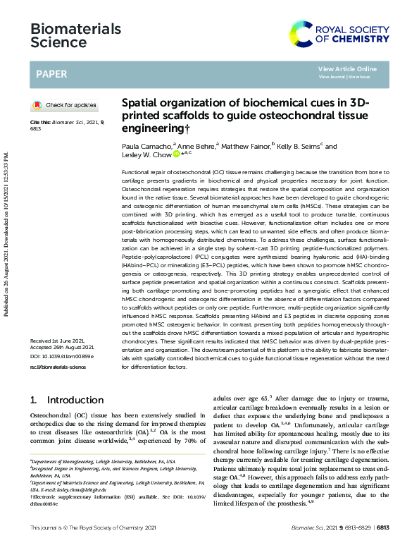 (PDF) Spatial organization of biochemical cues in 3D-printed scaffolds ...