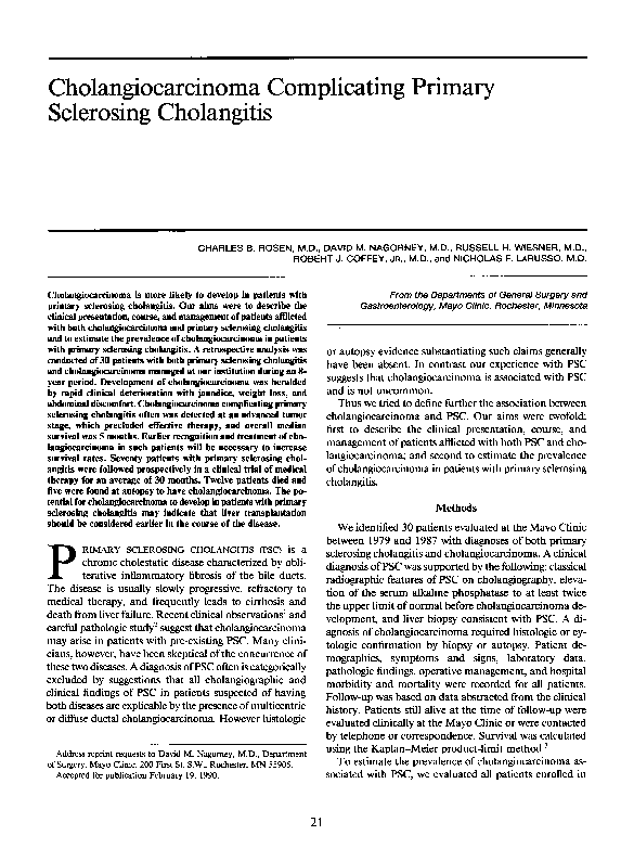 (PDF) Cholangiocarcinoma Complicating Primary Sclerosing Cholangitis