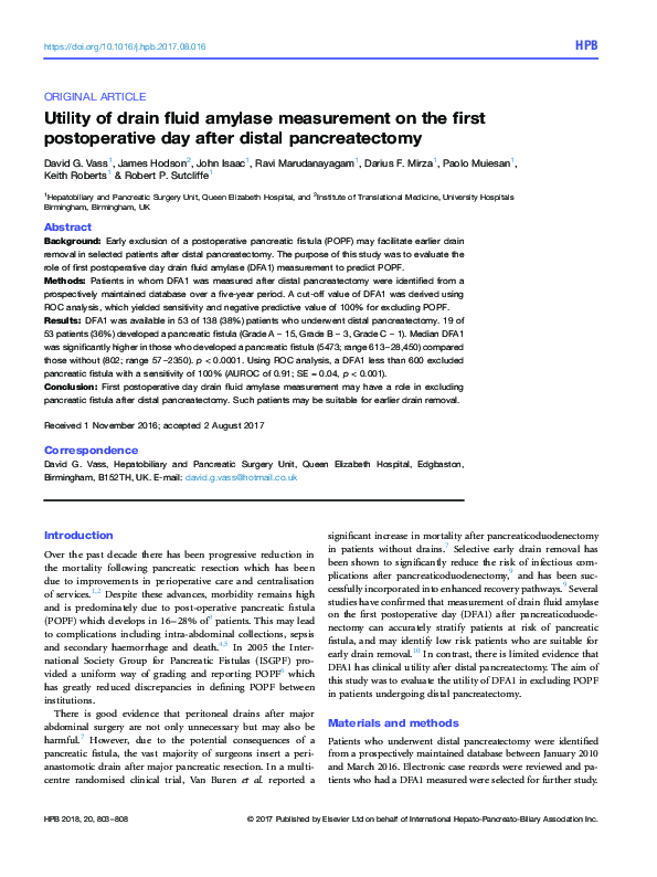 (PDF) DFA1 Predicts Postoperative Pancreatic Fistula