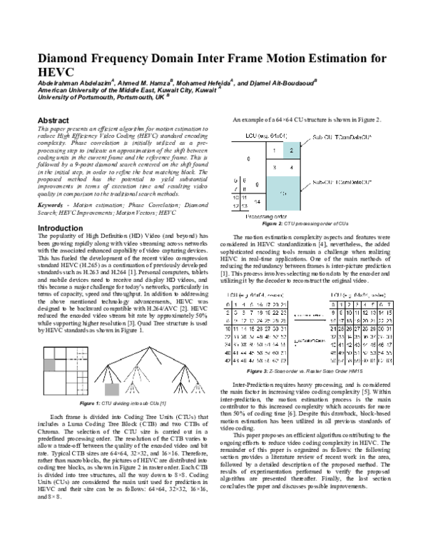 (PDF) Diamond Frequency Domain Inter Frame Motion Estimation for HEVC