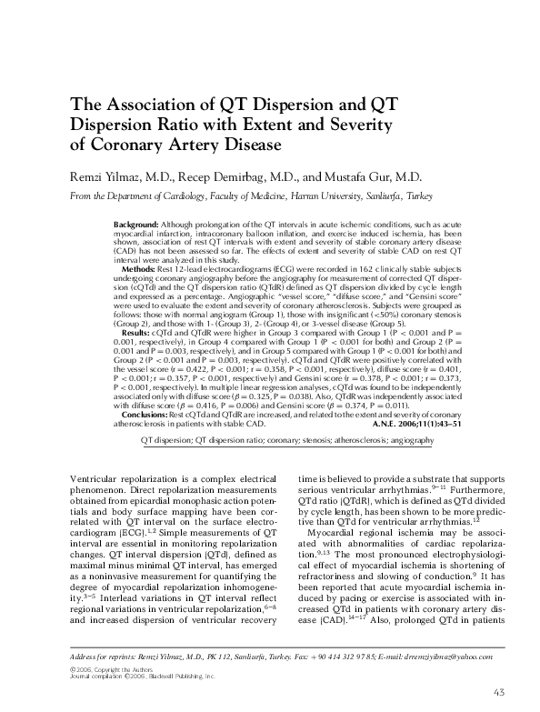 (PDF) The Association of QT Dispersion and QT Dispersion Ratio with ...