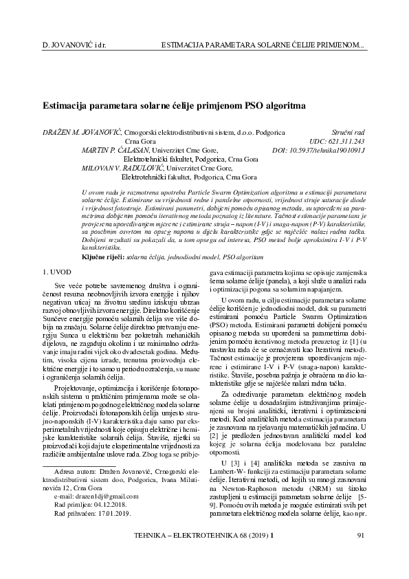 (PDF) Estimation of solar cell parameters using PSO algorithm