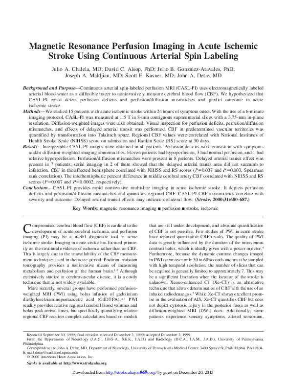 (PDF) Magnetic Resonance Perfusion Imaging In Acute Ischemic Stroke Using Continuous Arterial ...