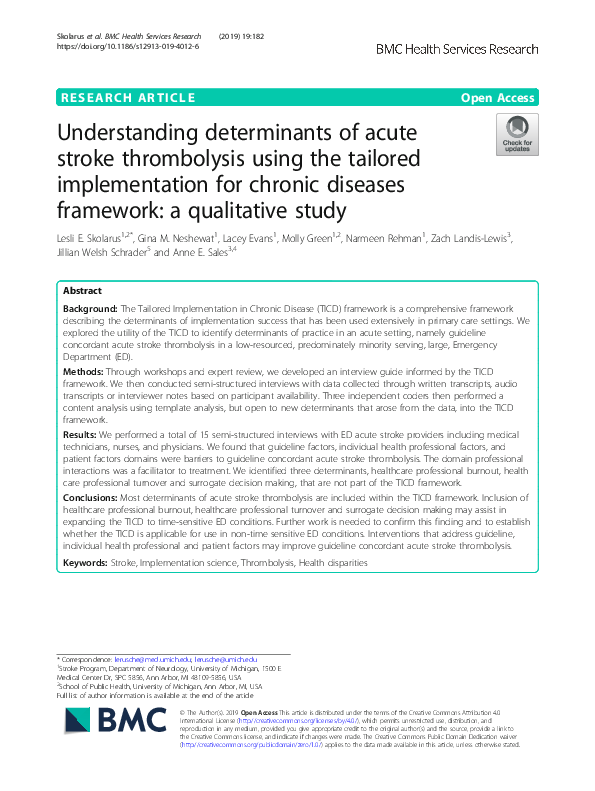 (PDF) Understanding determinants of acute stroke thrombolysis using the tailored implementation ...