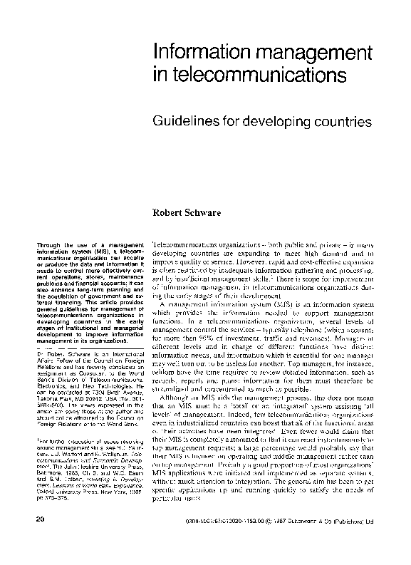 (PDF) Information management in telecommunications: Guidelines for developing countries | Robert ...