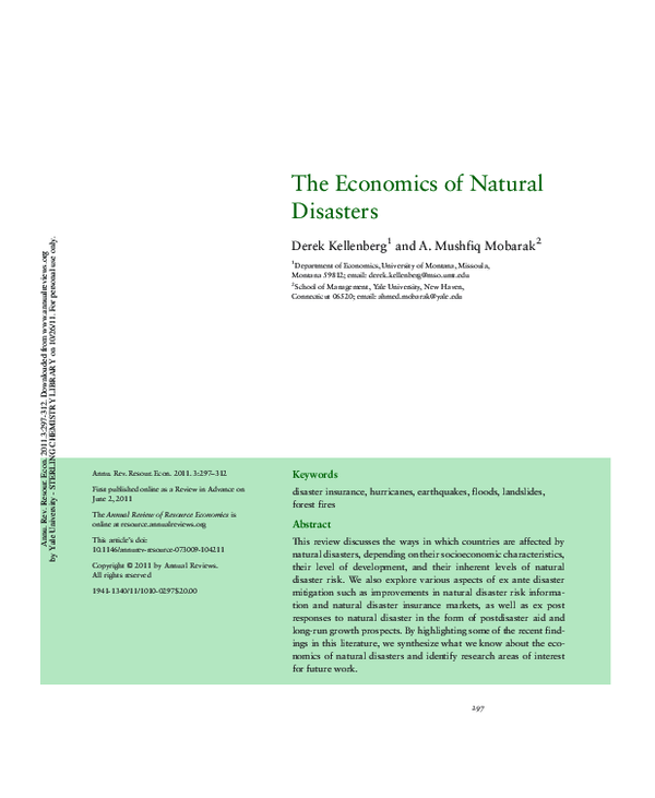 (PDF) The Economics of Natural Disasters