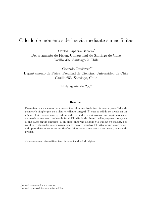 (PDF) Cálculo de momentos de inercia mediante sumas finitas
