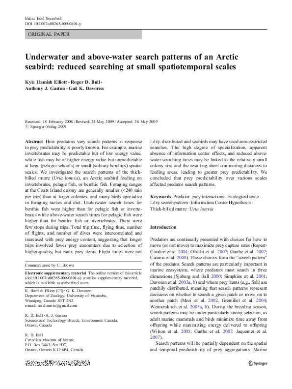 (PDF) Underwater and above-water search patterns of an Arctic seabird ...