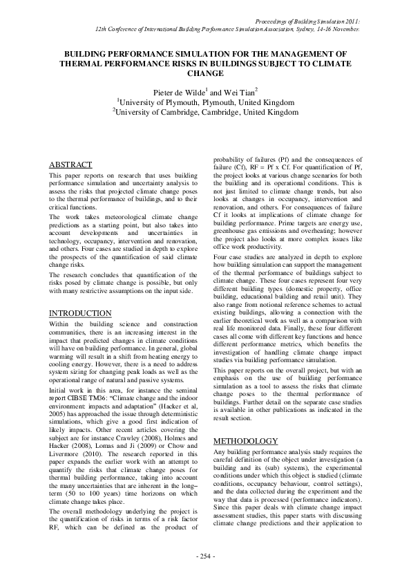 (PDF) Building performance simulation for the management of thermal performance risks in ...