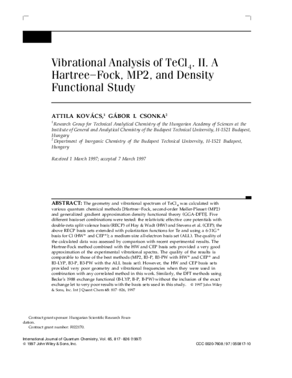 (PDF) Vibrational analysis of TeCl4. II. A Hartree–Fock, MP2, and density functional study