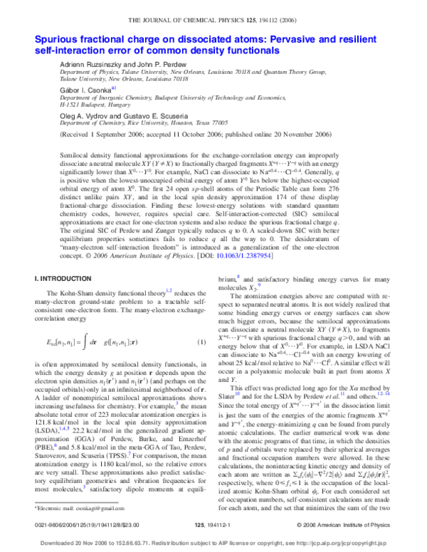 Pdf Spurious Fractional Charge On Dissociated Atoms Pervasive And Resilient Self Interaction