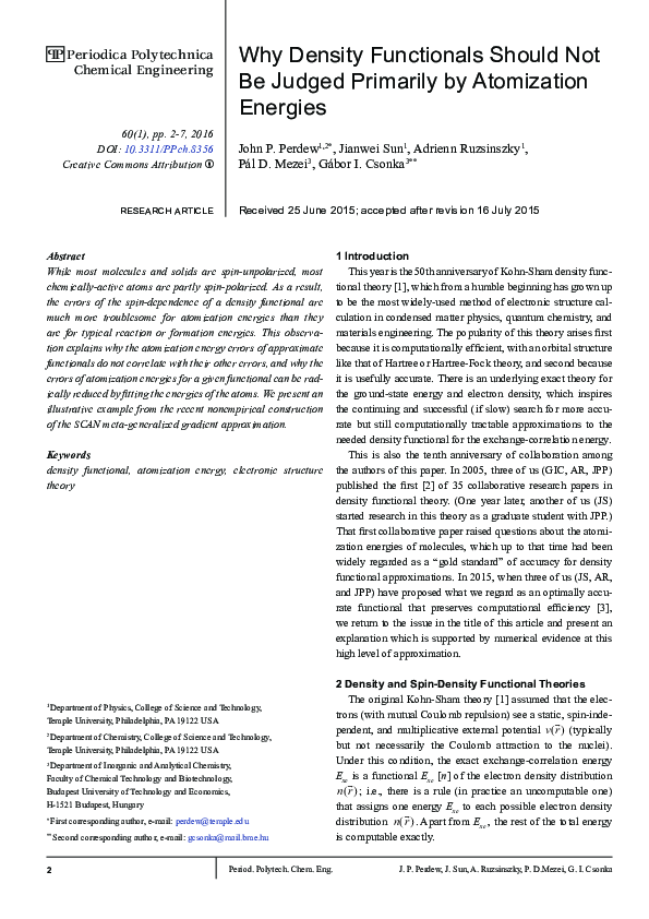 (PDF) Why Density Functionals Should Not Be Judged Primarily by Atomization Energies