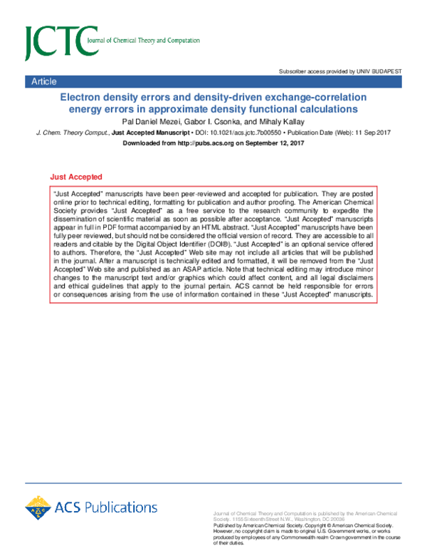 (PDF) Electron density errors and density-driven exchange-correlation energy errors in ...
