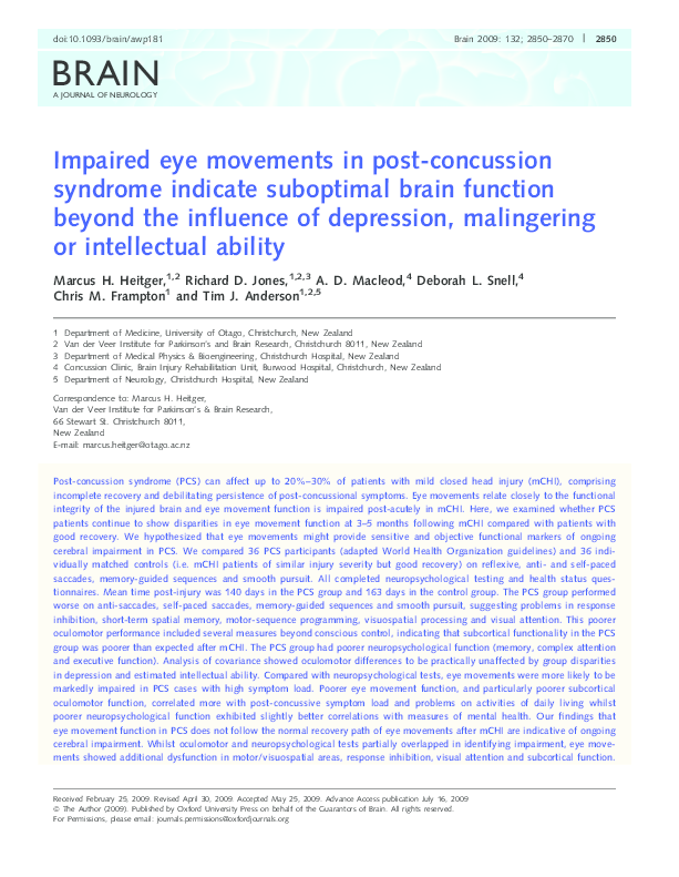 (PDF) Impaired eye movements in post-concussion syndrome indicate ...