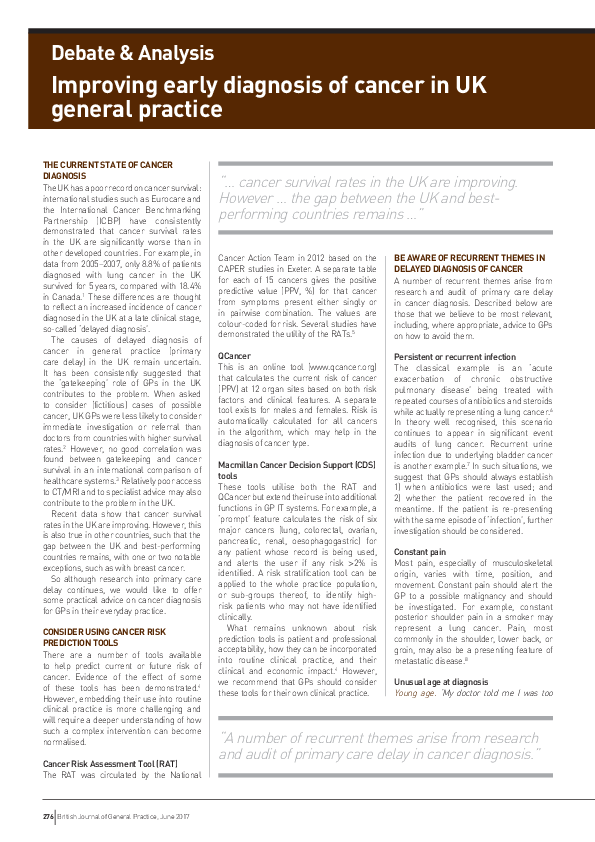 (PDF) Improving early diagnosis of cancer in UK general practice