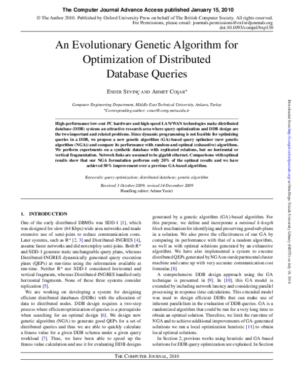 (PDF) An Evolutionary Genetic Algorithm for Optimization of Distributed Database Queries