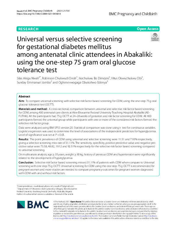 (PDF) Universal versus selective screening for gestational diabetes ...