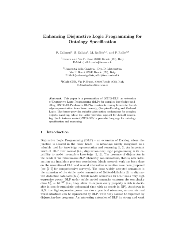 (PDF) Enhancing Disjunctive Logic Programming for Ontology Specification