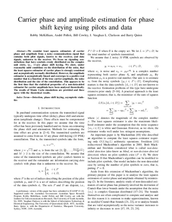 (PDF) Carrier phase and amplitude estimation for phase shift keying ...