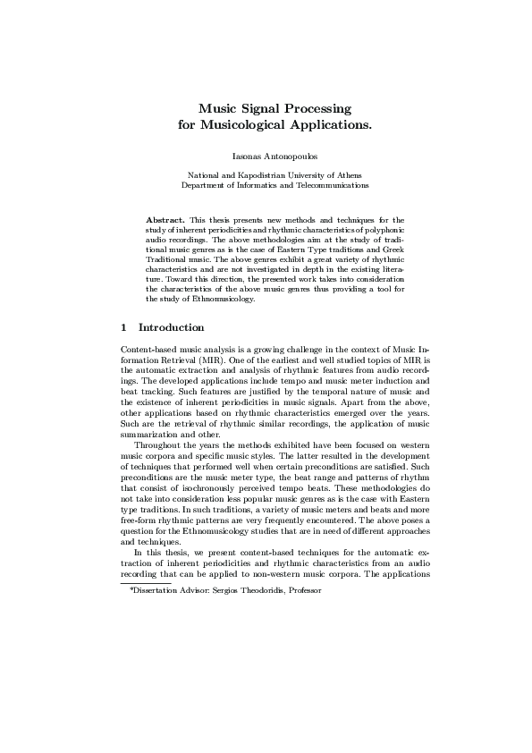 (PDF) Music Signal Processing for Musicological Applications