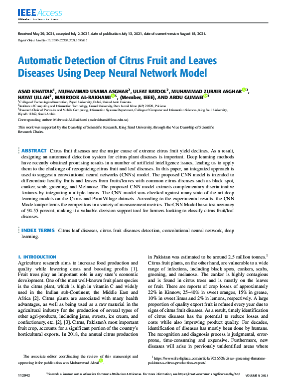 (PDF) Automatic Detection of Citrus Fruit and Leaves Diseases Using ...