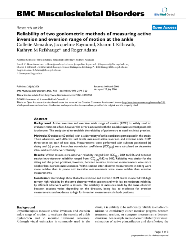 (PDF) Reliability of two goniometric methods of measuring active ...