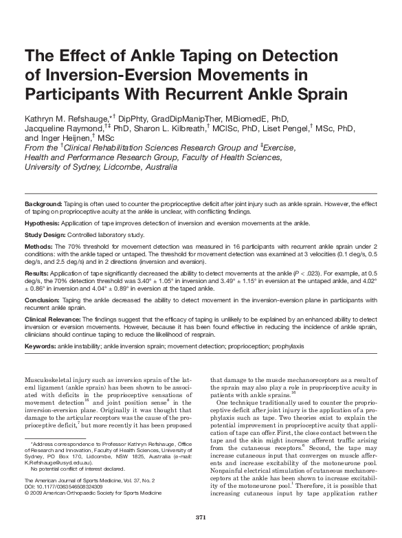 (PDF) The Effect of Ankle Taping on Detection of Inversion-Eversion ...