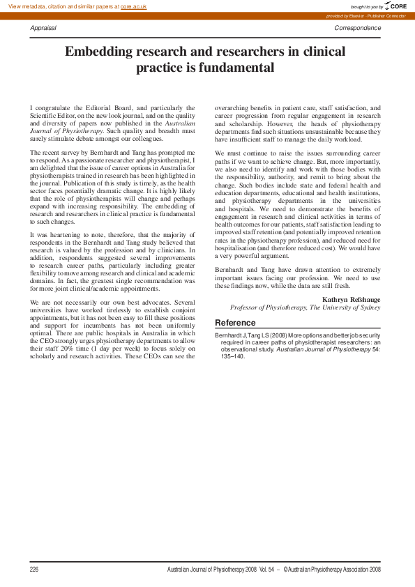 (PDF) Embedding research and researchers in clinical practice is fundamental