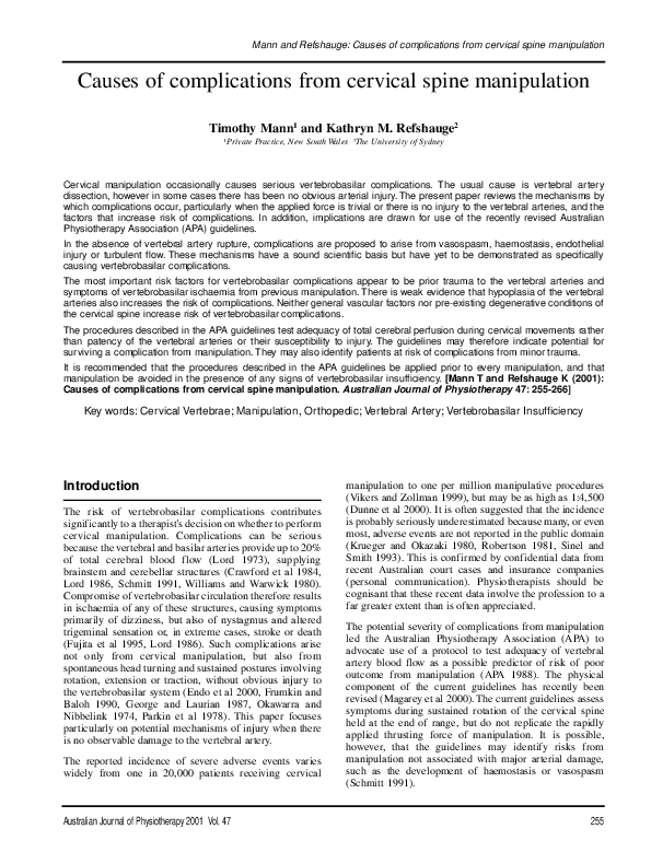 (PDF) Causes of complications from cervical spine manipulation