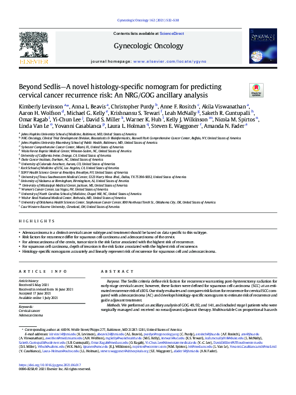 (PDF) Beyond Sedlis-A novel histology-specific nomogram for predicting ...