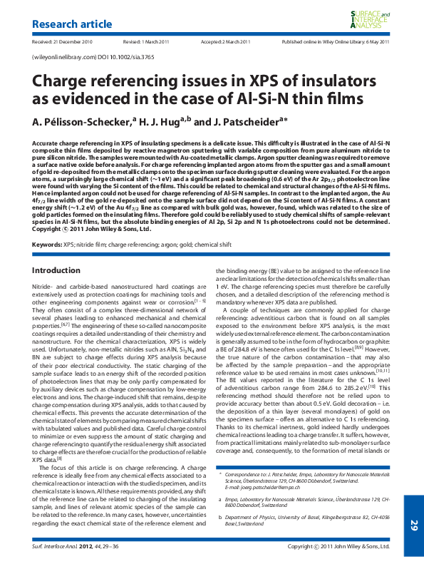 (PDF) Charge referencing issues in XPS of insulators as evidenced in ...