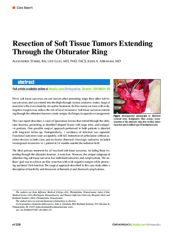 (PDF) Resection of soft tissue tumors extending through the obturator ...