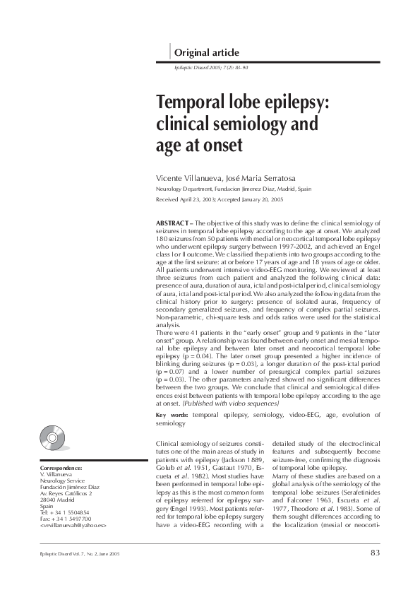 (PDF) Temporal lobe epilepsy: clinical semiology and age at onset