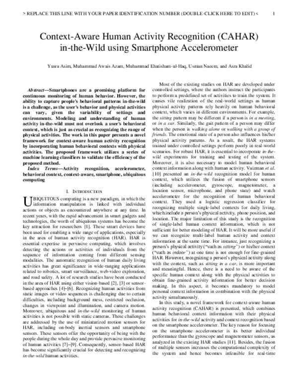 (PDF) Context-Aware Human Activity Recognition (CAHAR) in-the-Wild using Smartphone Accelerometer