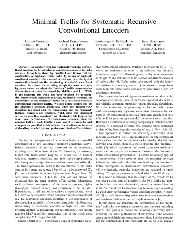 Pdf Minimal Trellis For Systematic Recursive Convolutional Encoders Isaac Benchimol