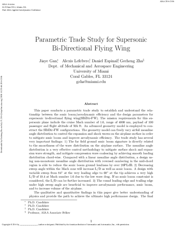 (PDF) Parametric Trade Study for Supersonic Bi-Directional Flying Wing