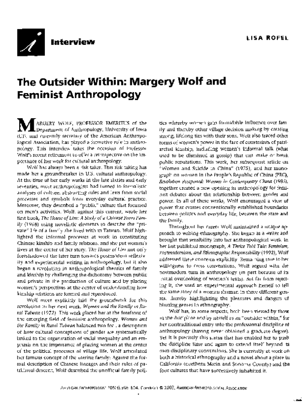 (PDF) The Outsider Within: Margery Wolf and Feminist Anthropology