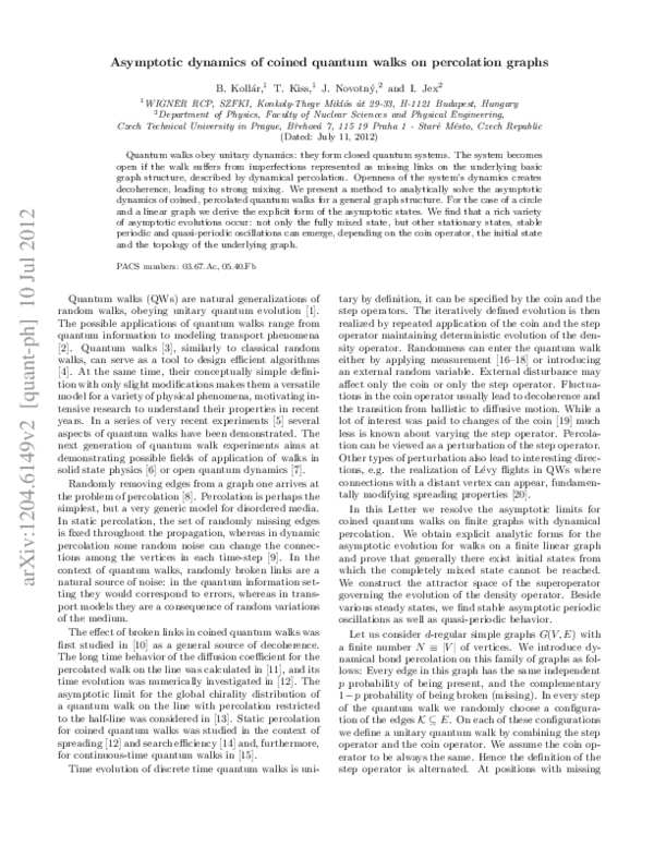 (PDF) Asymptotic dynamics of coined quantum walks on percolation graphs