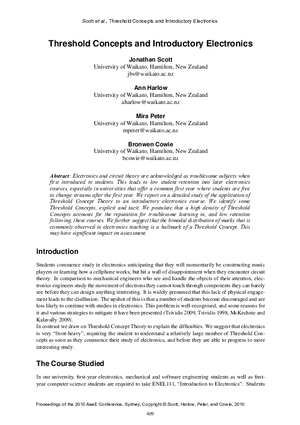 (PDF) Threshold Concepts in Intro Electronics Education