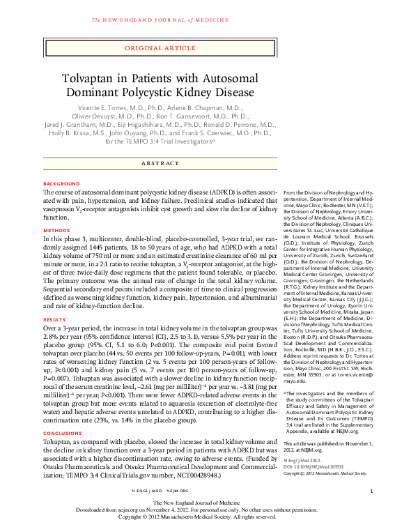 (PDF) Tolvaptan in Patients with Autosomal Dominant Polycystic Kidney ...