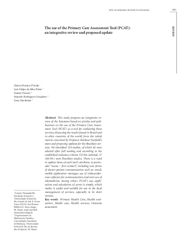 (PDF) O uso do Primary Care Assessment Tool (PCAT): uma revisão ...