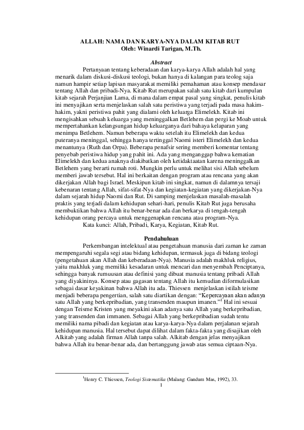 (PDF) ALLAH: NAMA DAN KARYA-NYA DALAM KITAB RUT