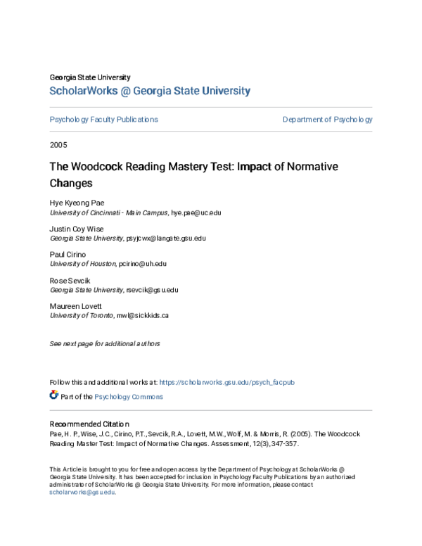 (PDF) The Woodcock Reading Mastery Test