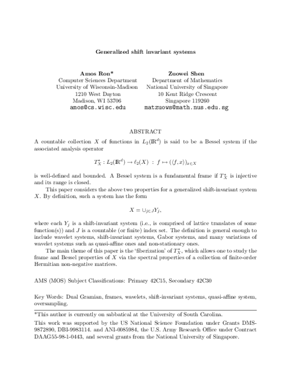 Pdf Generalized Shift Invariant Systems Amos Ron