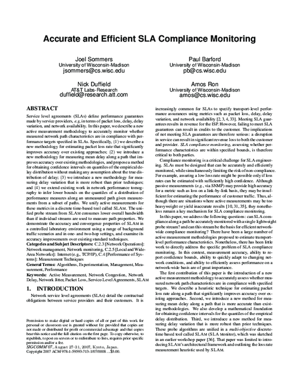 (PDF) Accurate and efficient SLA compliance monitoring | Amos Ron ...
