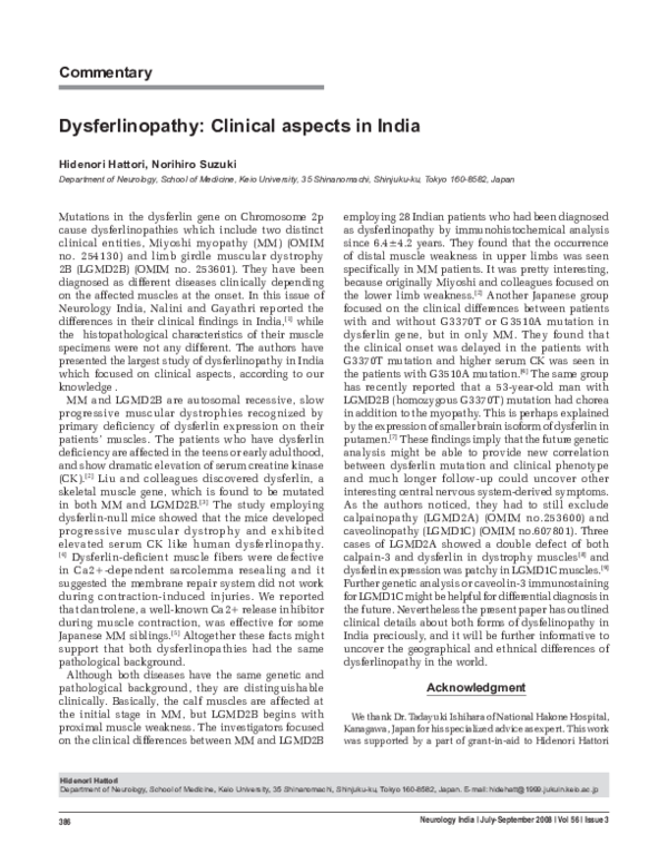 Pdf Dysferlinopathy Clinical Aspects In India