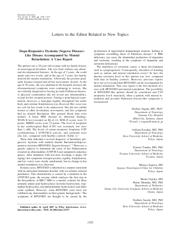 (PDF) Dopa-responsive dystonia (Segawa disease)-like disease ...