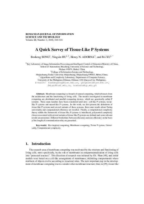 (PDF) A Quick Survey of Tissue-Like P Systems