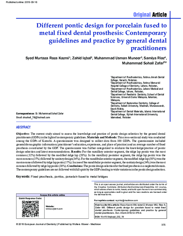 (PDF) Different pontic design for porcelain fused to metal fixed dental ...